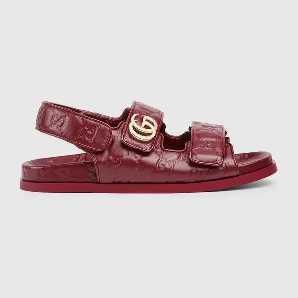 Gucci Marmont Gg Debossed Leather Sandals Bordeaux Editorialist