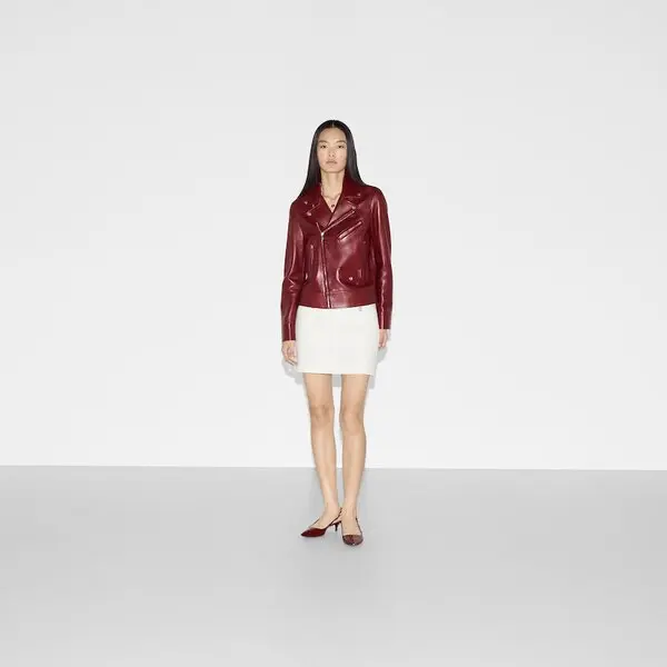 Gucci Leather Biker Jacket - Bordeaux