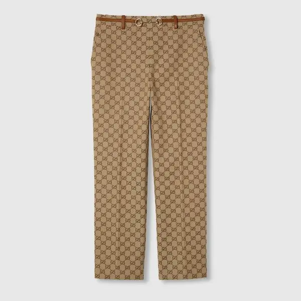 Gucci Gg Canvas Pleated Pants With Horsebit Belt