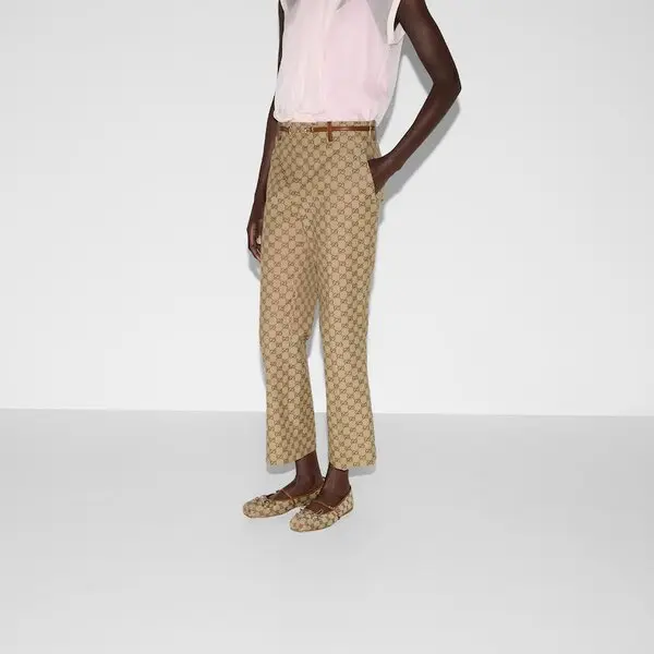 Gucci Gg Canvas Pleated Pants With Horsebit Belt