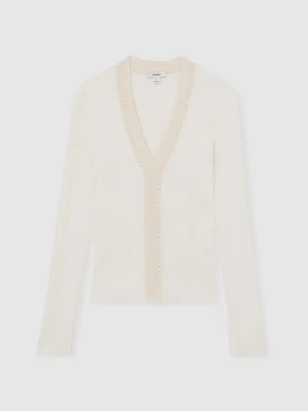 REISS Lauri Craft-stitch Rib-knit Top - Ivory