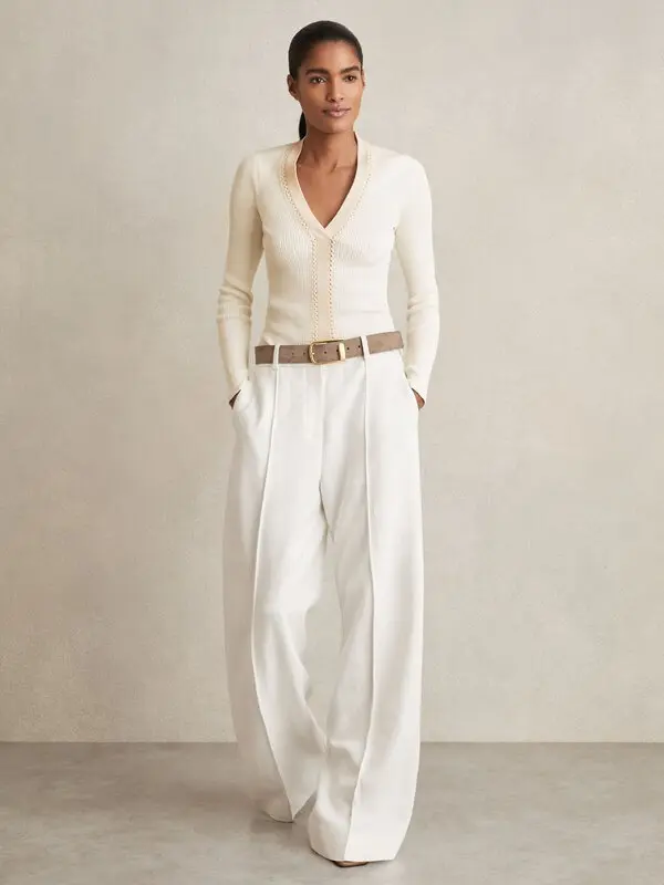 REISS Lauri Craft-stitch Rib-knit Top - Ivory