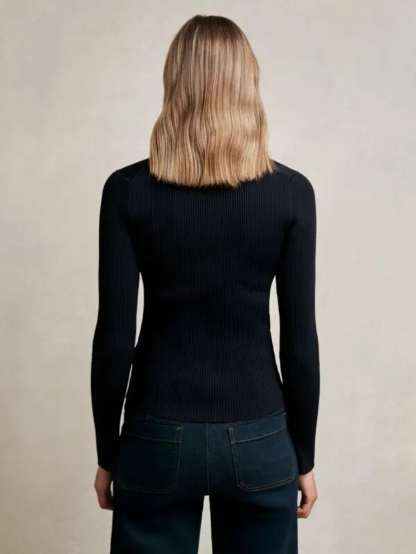 REISS Lauri Craft-stitch Rib-knit Top - Navy/white