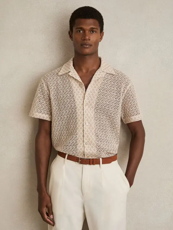 REISS Sterling Crochet Cuban-collar Shirt