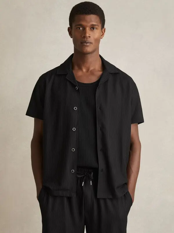 REISS Warwick Textured-knit Cuban-collar Shirt