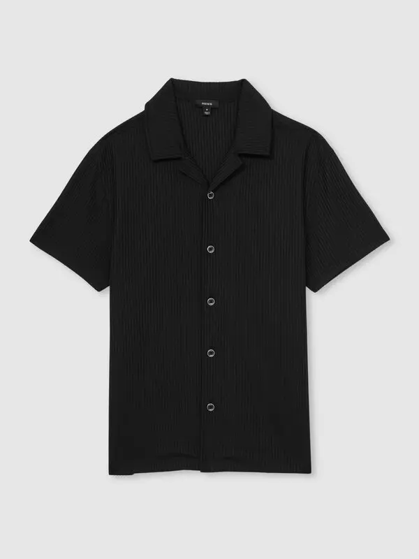 REISS Warwick Textured-knit Cuban-collar Shirt