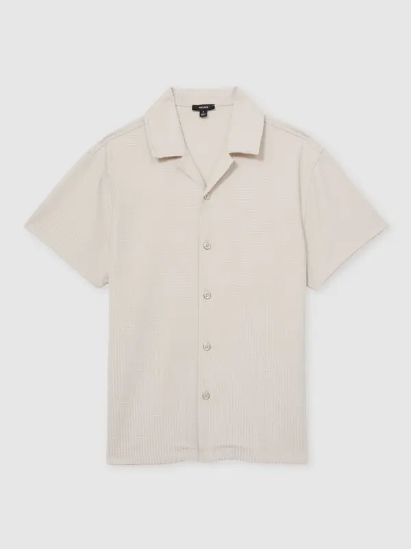 REISS Warwick Textured-knit Cuban-collar Shirt