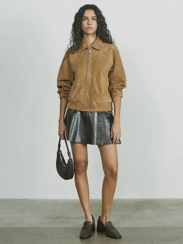 REISS Gia Suede Bomber Jacket