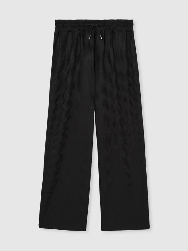 REISS Rowden Textured-knit Tapered Trousers - Black
