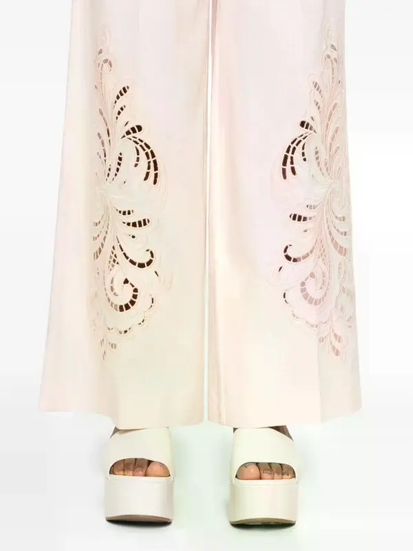 TWINSET Wide Leg Trousers With Floral Embroidery