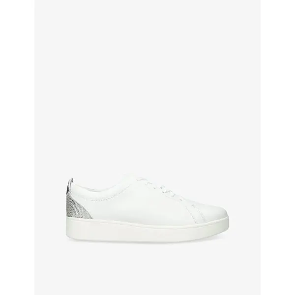 Fitflop Rally Crystal-embellished Leather Low-top Trainers - Silver Com