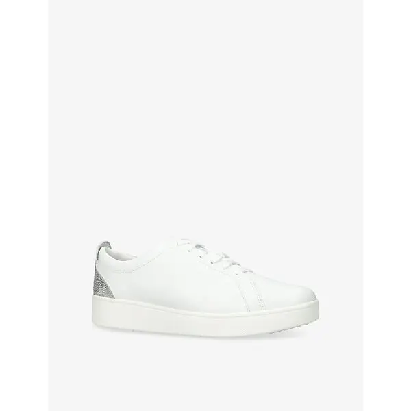 Fitflop Rally Crystal-embellished Leather Low-top Trainers - Silver Com