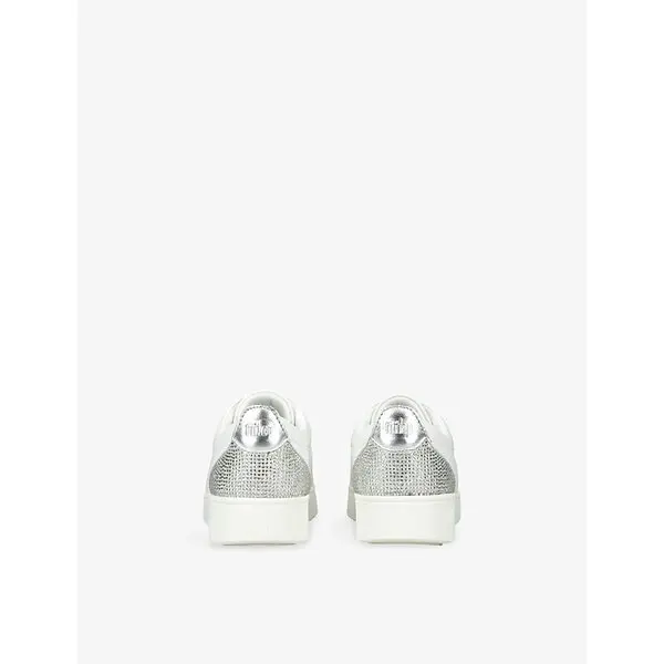 Fitflop Rally Crystal-embellished Leather Low-top Trainers - Silver Com