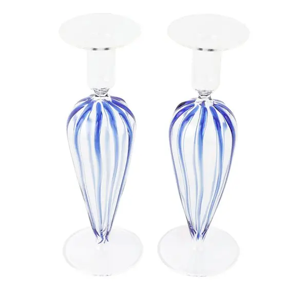VIETRI Nuovo Stripe Candlesticks, Set Of 2 - Blue
