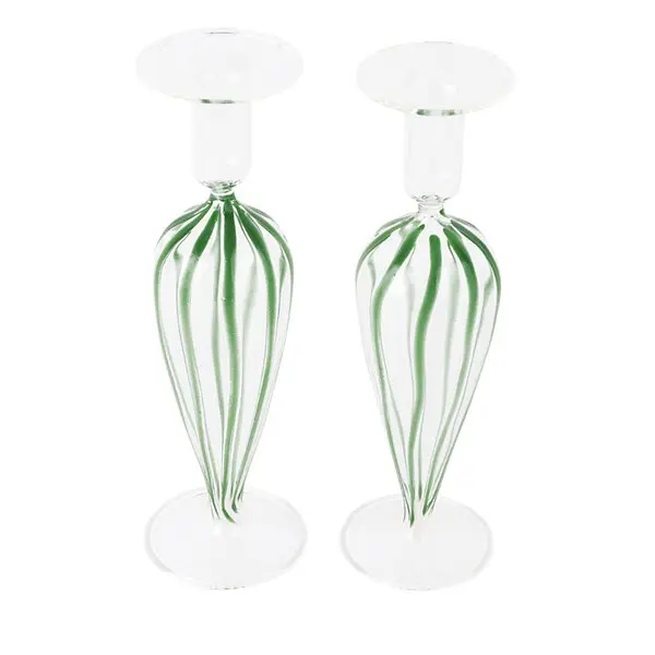 VIETRI Nuovo Stripe Candlesticks, Set Of 2 - Green