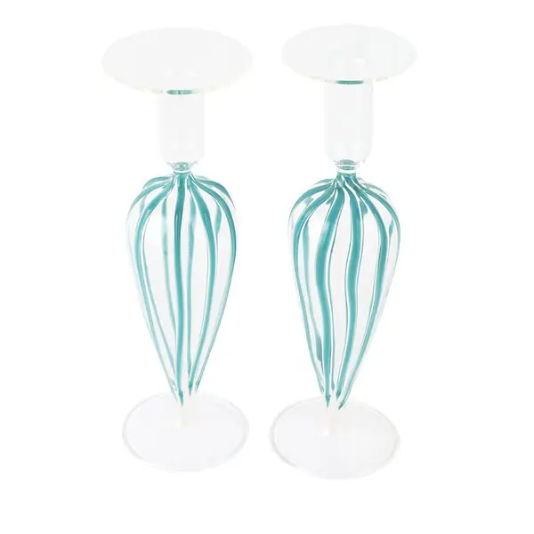 VIETRI Nuovo Stripe Candlesticks, Set Of 2 - Teal