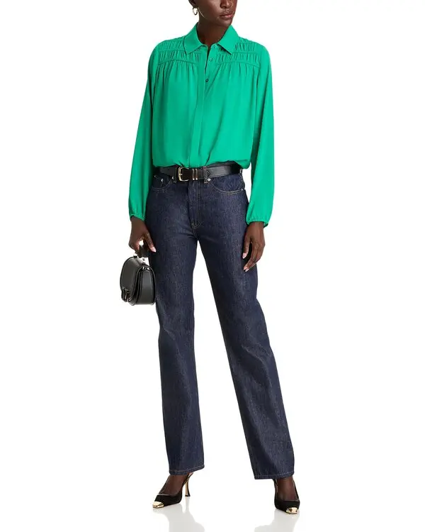 T Tahari Long Sleeve Button Down Blouse - Green Wave