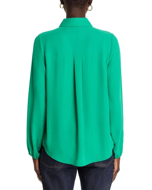 T Tahari Long Sleeve Button Down Blouse - Green Wave
