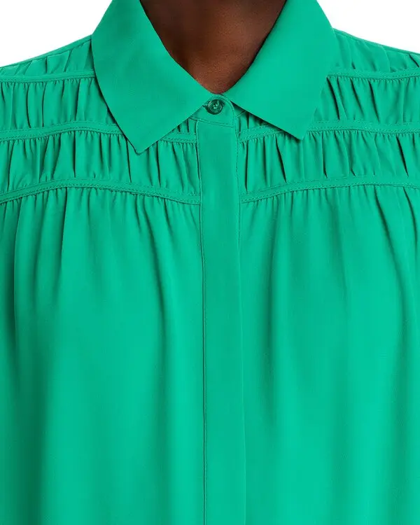 T Tahari Long Sleeve Button Down Blouse - Green Wave