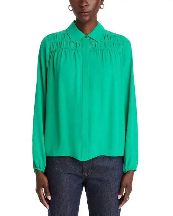 T Tahari Long Sleeve Button Down Blouse - Green Wave