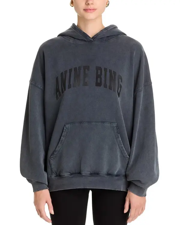 ANINE BING Harvey Hooded Sweatshirt - Washed Black