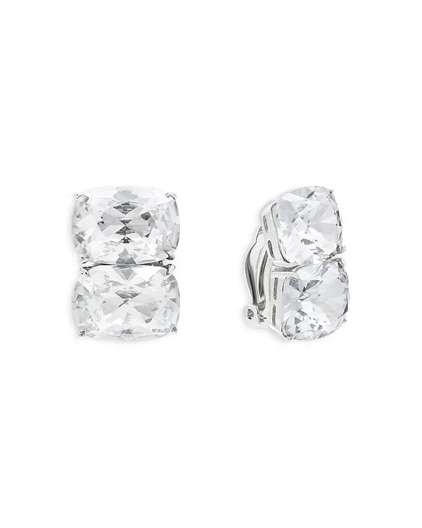 Shashi Ricky Diamond Crystal Clip On Stud Earrings - Silver