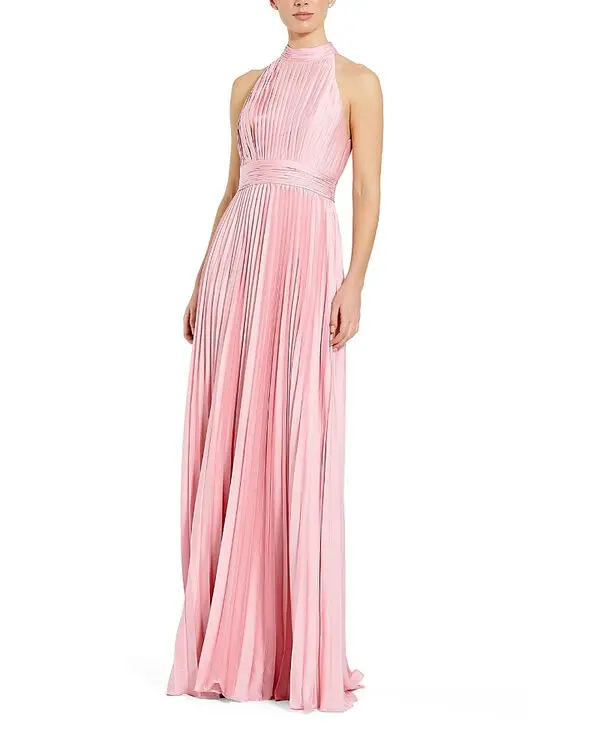 Mac Duggal Pleated Sleeveless Halter Gown - Blush
