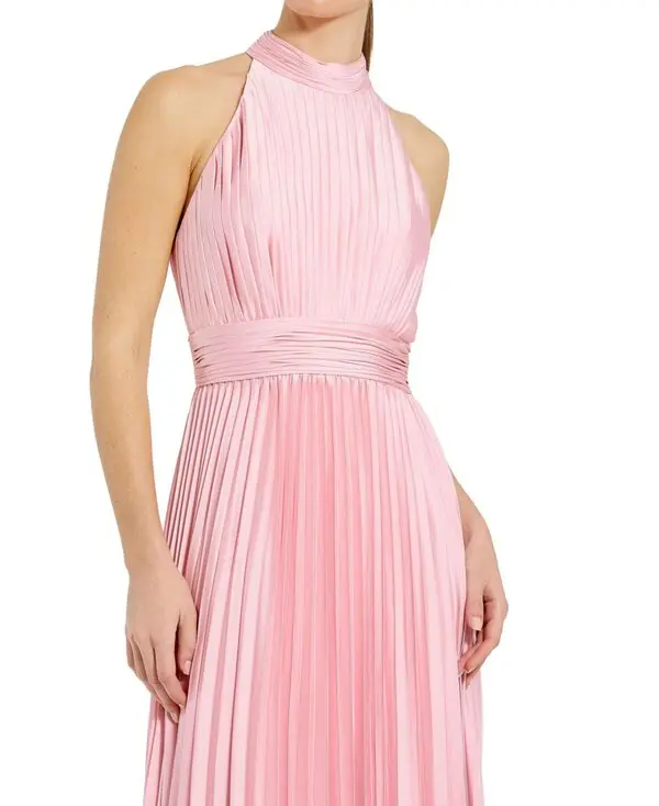 Mac Duggal Pleated Sleeveless Halter Gown - Blush