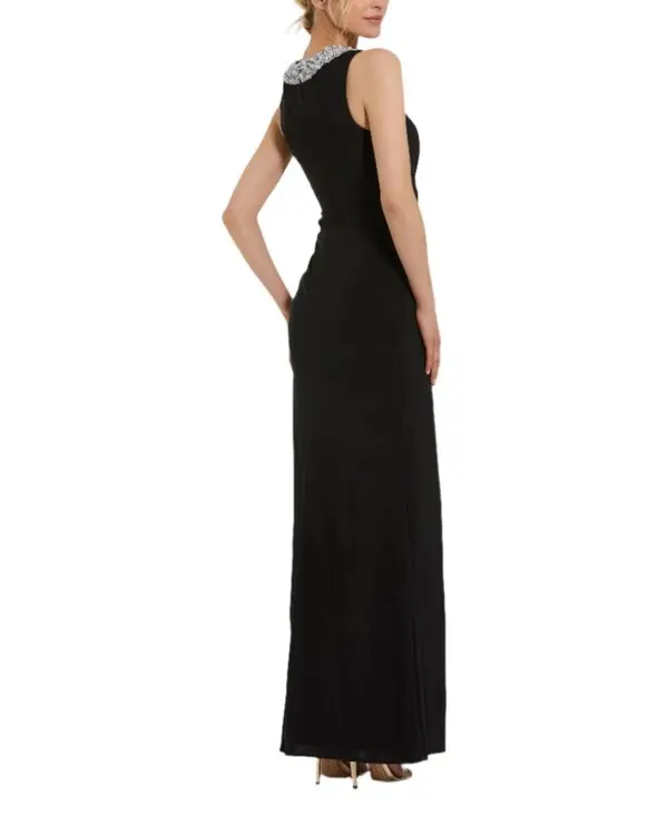 Mac Duggal Jersey Sleeveless Beaded Neck Gown With Twist