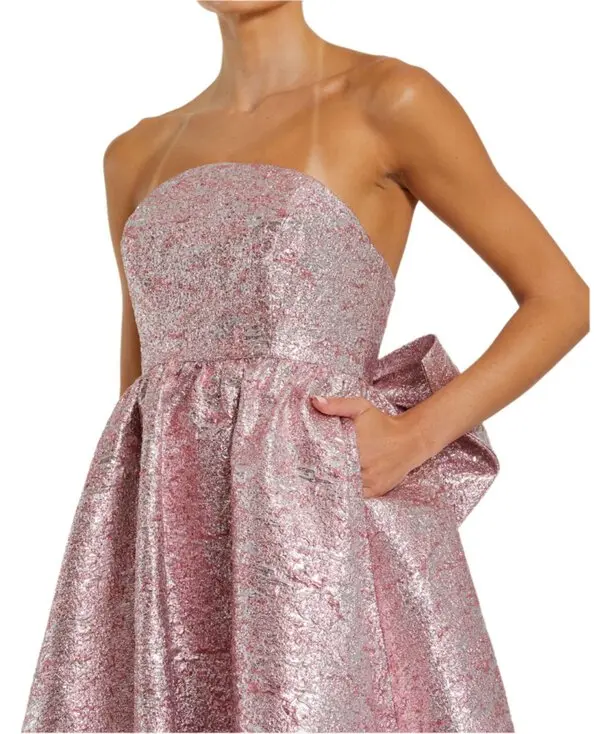 Mac Duggal Metallic Strapless Brocade Gown With Bow