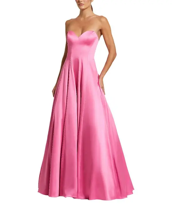 Mac Duggal Strapless Sweetheart Satin Ballgown With Bow Detail - Pink