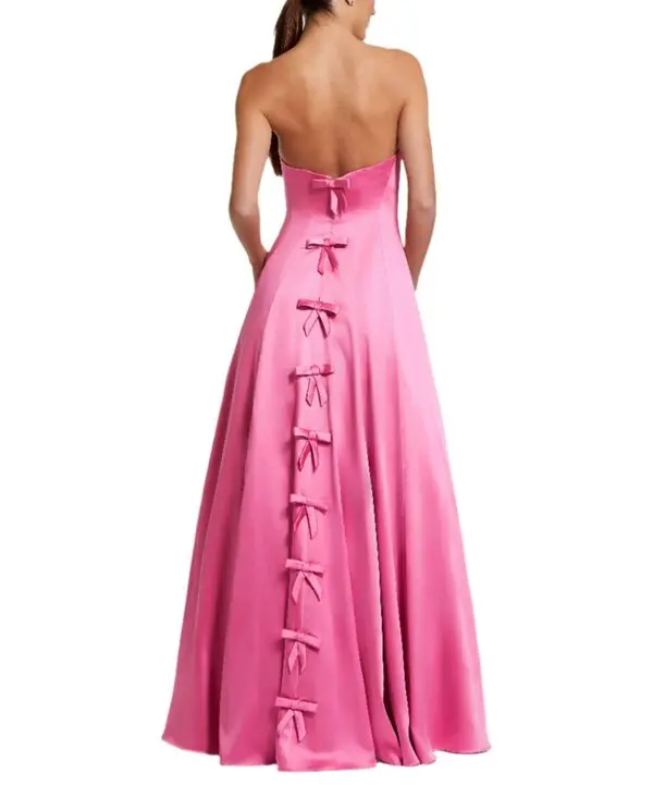 Mac Duggal Strapless Sweetheart Satin Ballgown With Bow Detail - Pink