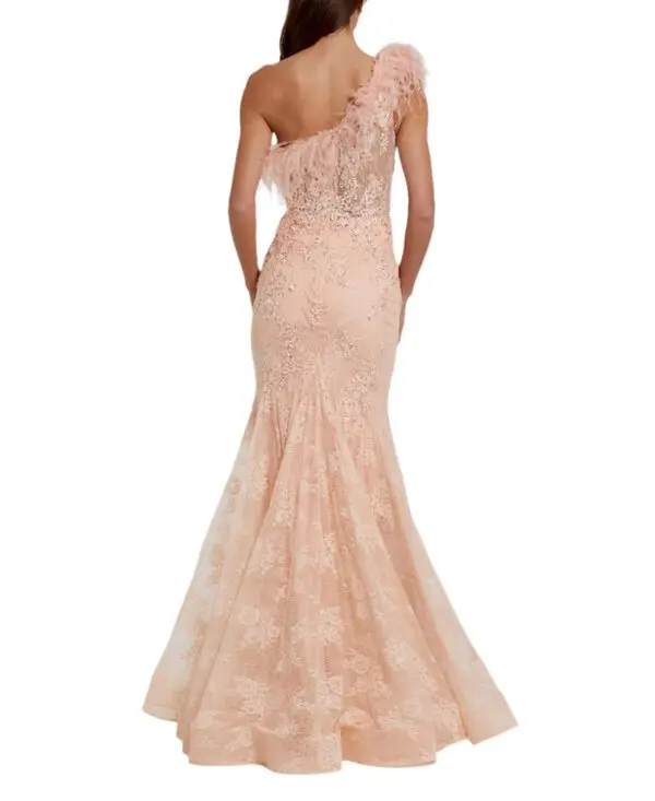 Mac Duggal One-shoulder Feather-embellished Mermaid Gown