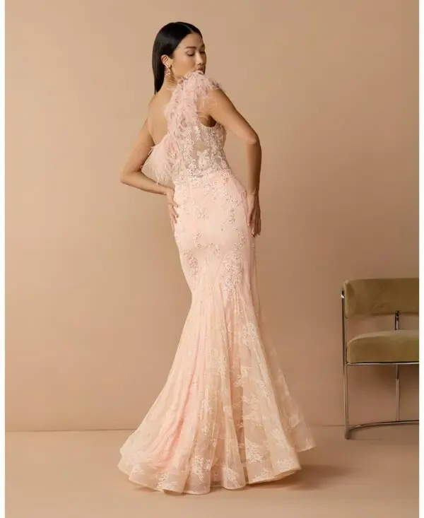 Mac Duggal One-shoulder Feather-embellished Mermaid Gown