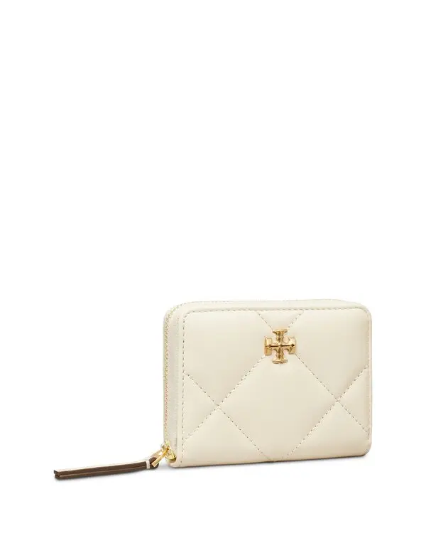 Tory Burch Small Kira Diamond Quilt Zip Around Wallet - Warm White