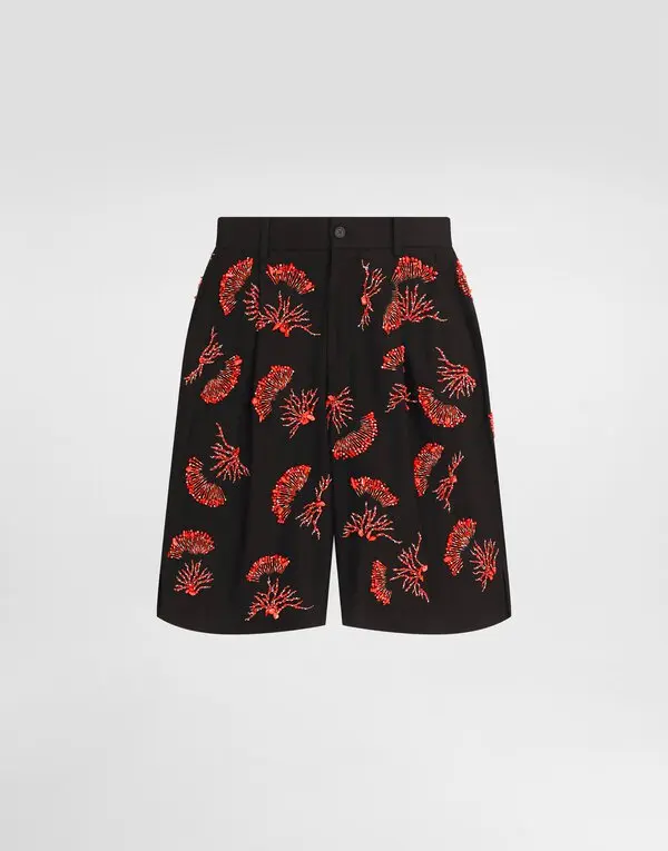 Dolce & Gabbana Cotton Twill Shorts With Coral Embroidery