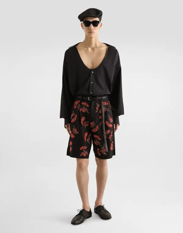 Dolce & Gabbana Cotton Twill Shorts With Coral Embroidery
