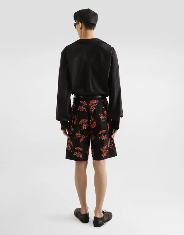 Dolce & Gabbana Cotton Twill Shorts With Coral Embroidery