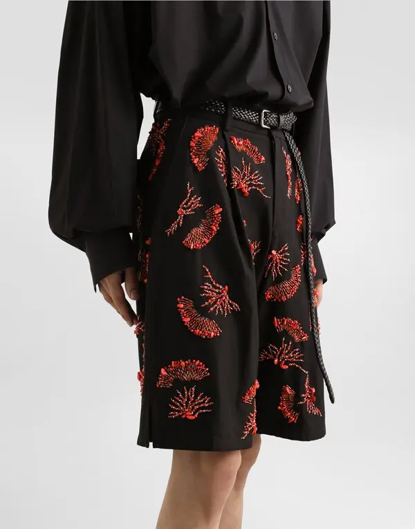 Dolce & Gabbana Cotton Twill Shorts With Coral Embroidery