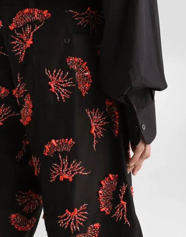 Dolce & Gabbana Cotton Twill Shorts With Coral Embroidery