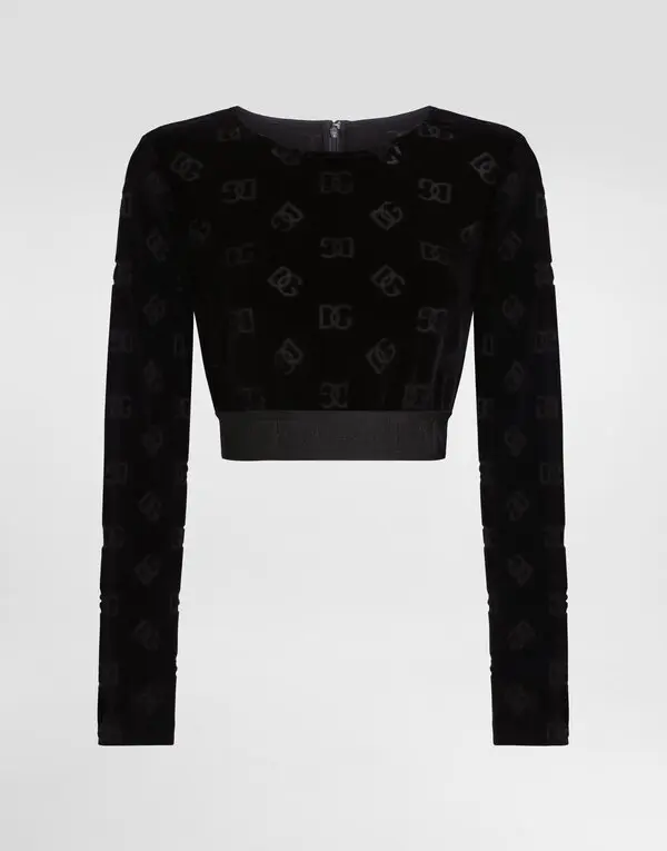 Dolce & Gabbana Cotton Chenille Crop Top With Jacquard Dg Logo