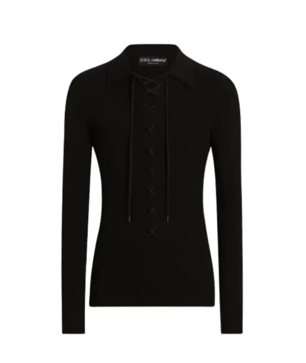 Dolce & Gabbana Long-sleeved Interlock Jersey Polo-shirt With Laces