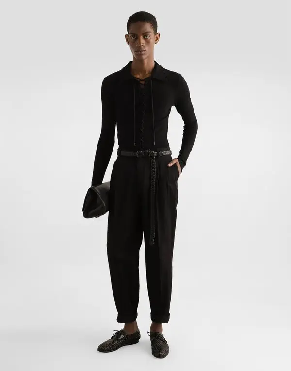 Dolce & Gabbana Long-sleeved Interlock Jersey Polo-shirt With Laces