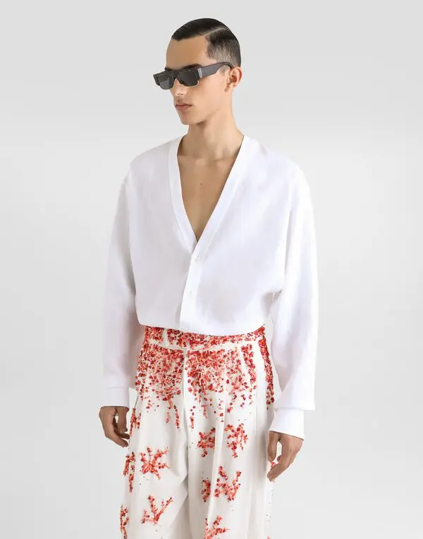 Dolce & Gabbana Long-sleeved Linen Shirt With Cardigan Buttoning