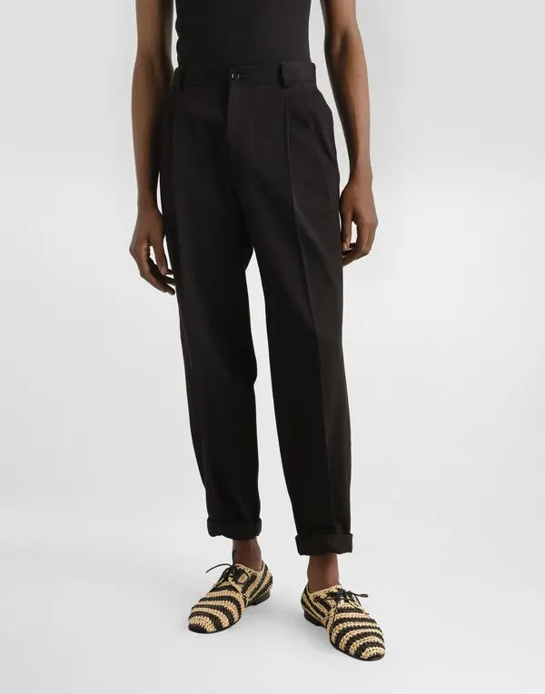Dolce & Gabbana Cotton Gabardine Pants With Double Darts - Black