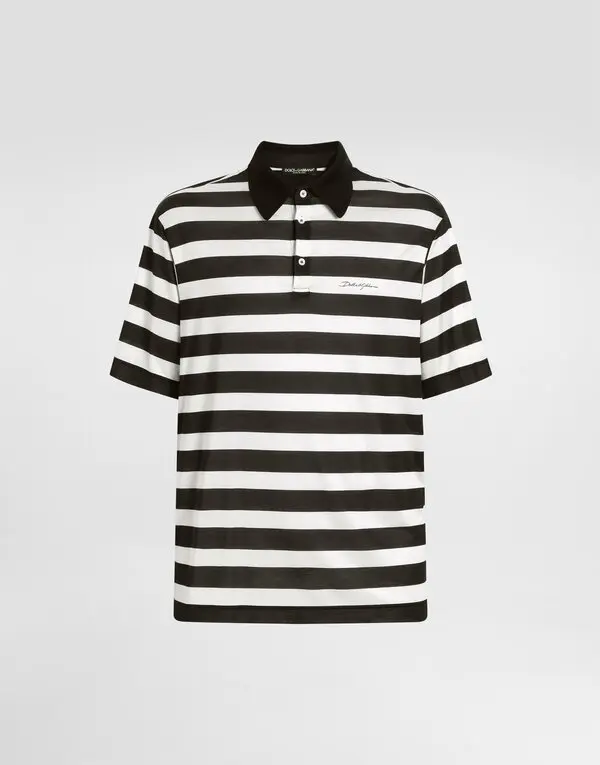 Dolce & Gabbana Short-sleeved Silk Jersey Polo-shirt With Striped Print