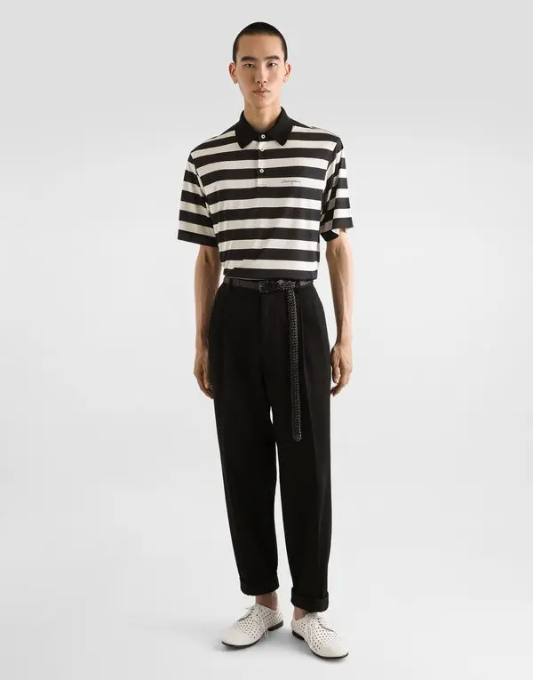 Dolce & Gabbana Short-sleeved Silk Jersey Polo-shirt With Striped Print