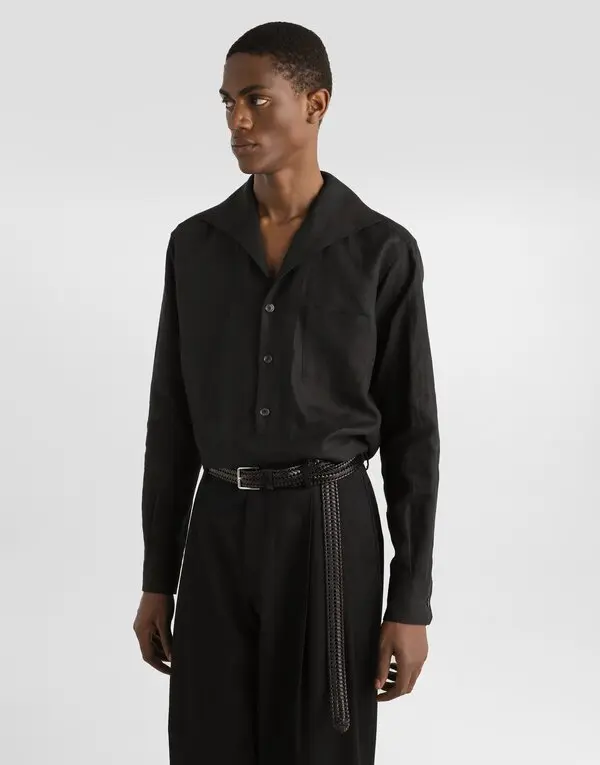 Dolce & Gabbana Three-button Long-sleeved Linen Shirt - Black