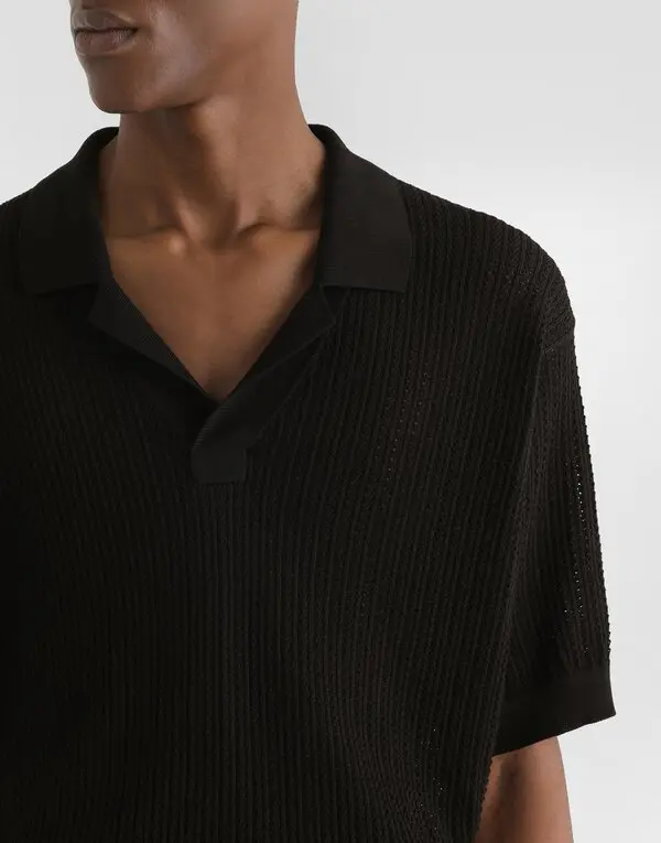 Dolce & Gabbana Short-sleeved Cotton Openwork Polo-shirt - Black