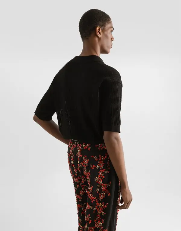 Dolce & Gabbana Short-sleeved Cotton Openwork Polo-shirt - Black
